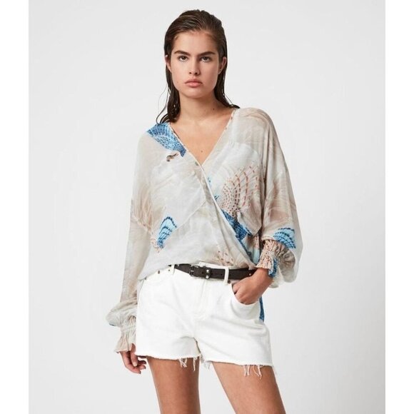 All Saints | Tops | Allsaints Penny Swoop Top Ruffle Sleeve High Low ...